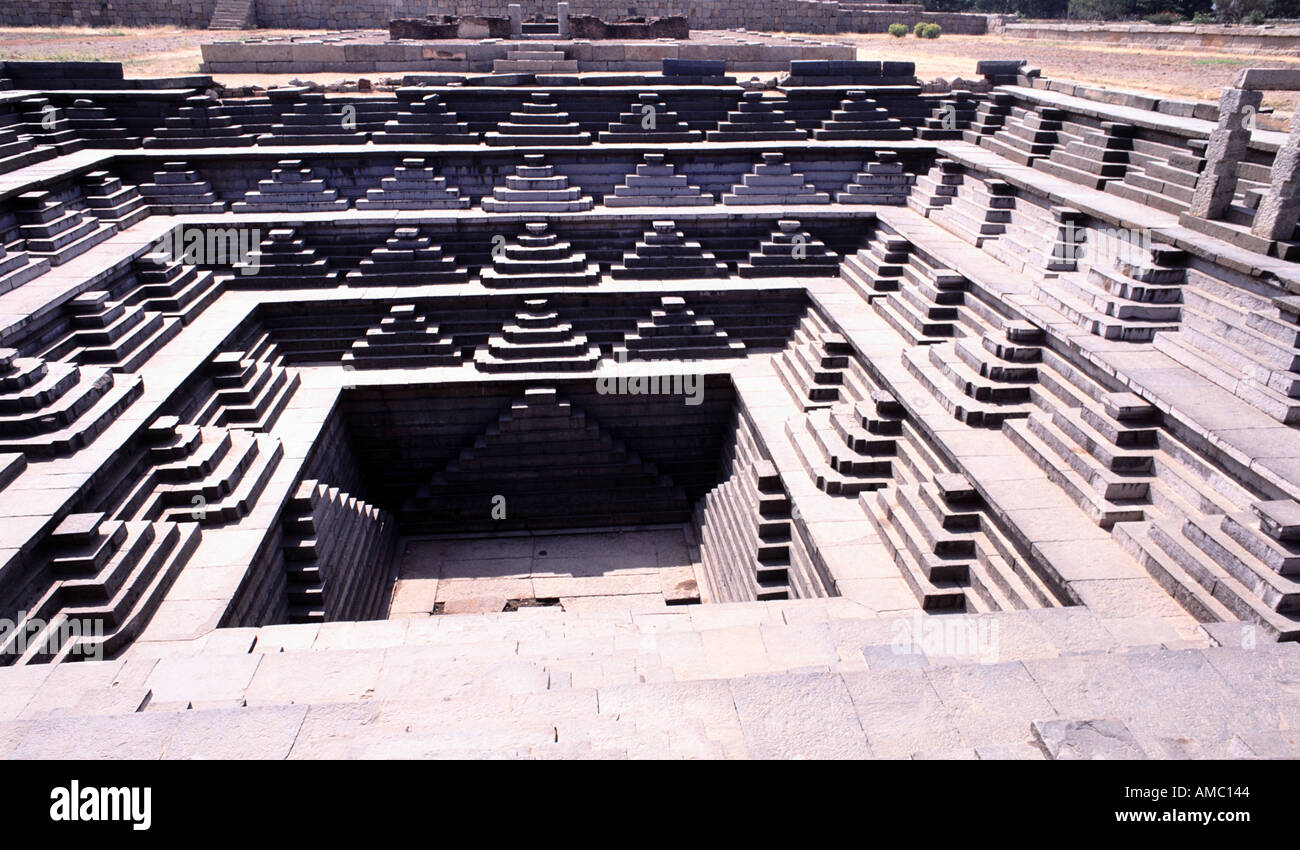 Pushkarani tank used for bathing at the ancient city of Hampi in the ...
