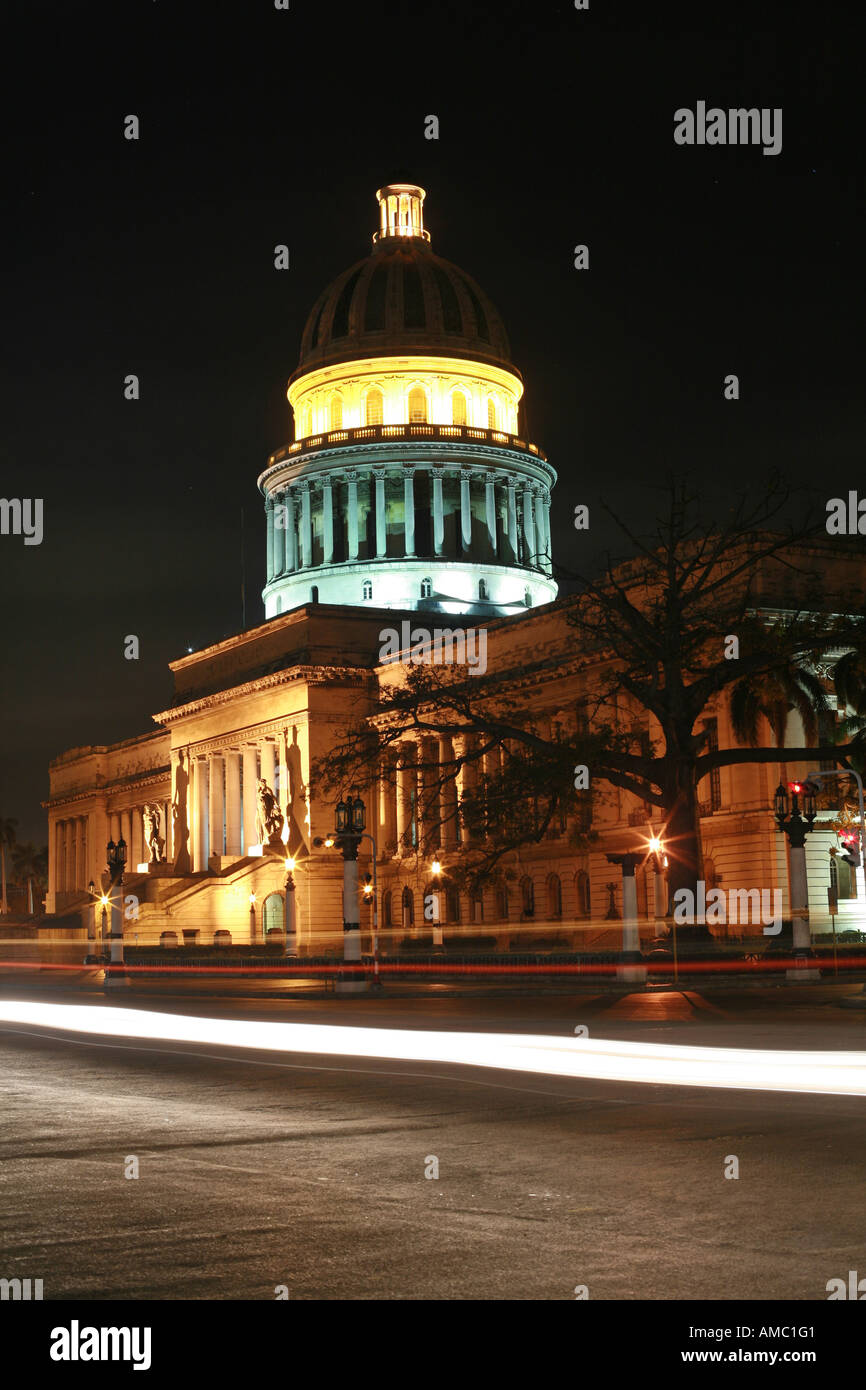 Cuba Havana Capitolio at night Stock Photo - Alamy