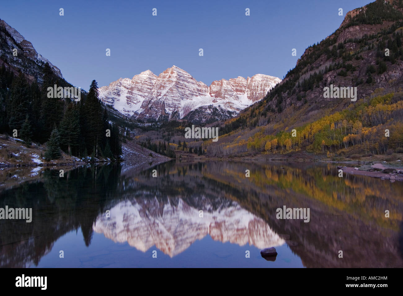 Maroon Peak Mirrored in Maroon Lake just before Sunrise Maroon Bells ...