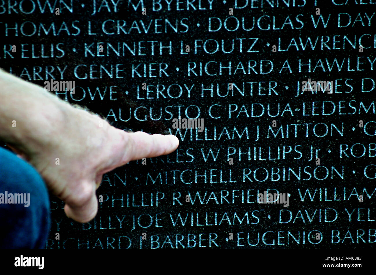 Hand and finger Pointing out name of a fellow vet and friend who was ...