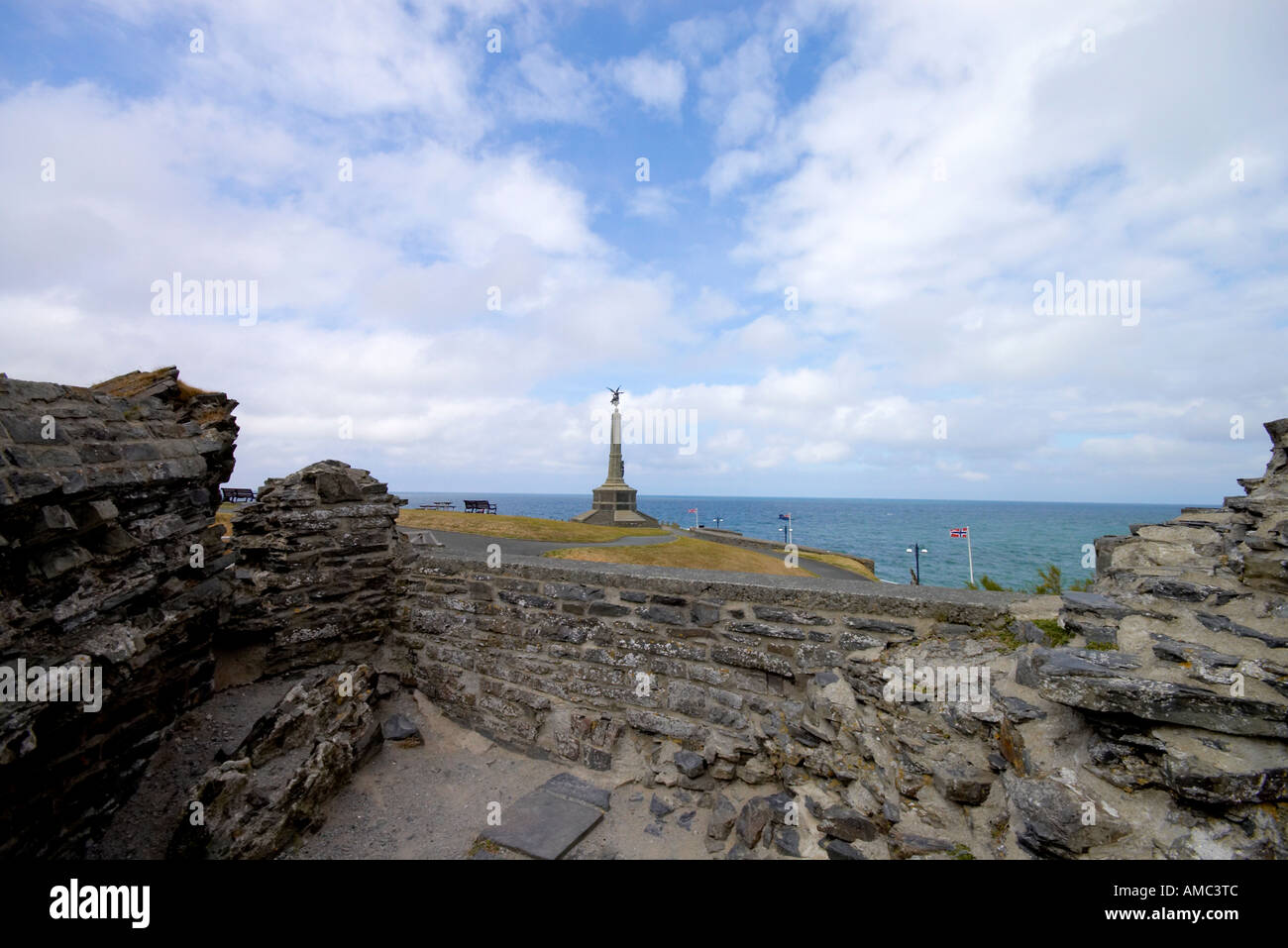 the war memorial looking from the castle on the seafront of Aberystwyth ...