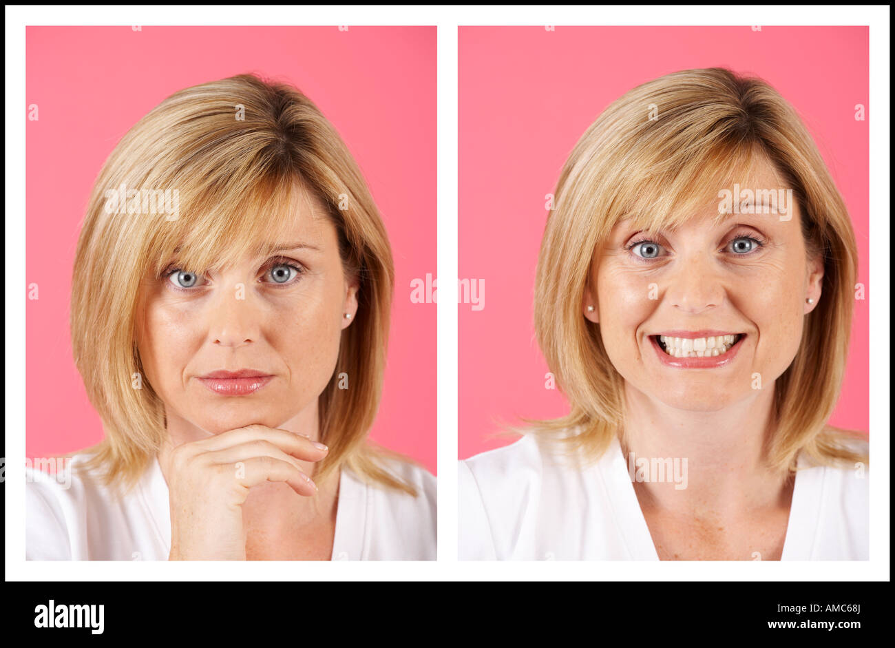 Woman happy sad sequence hi-res stock photography and images - Alamy