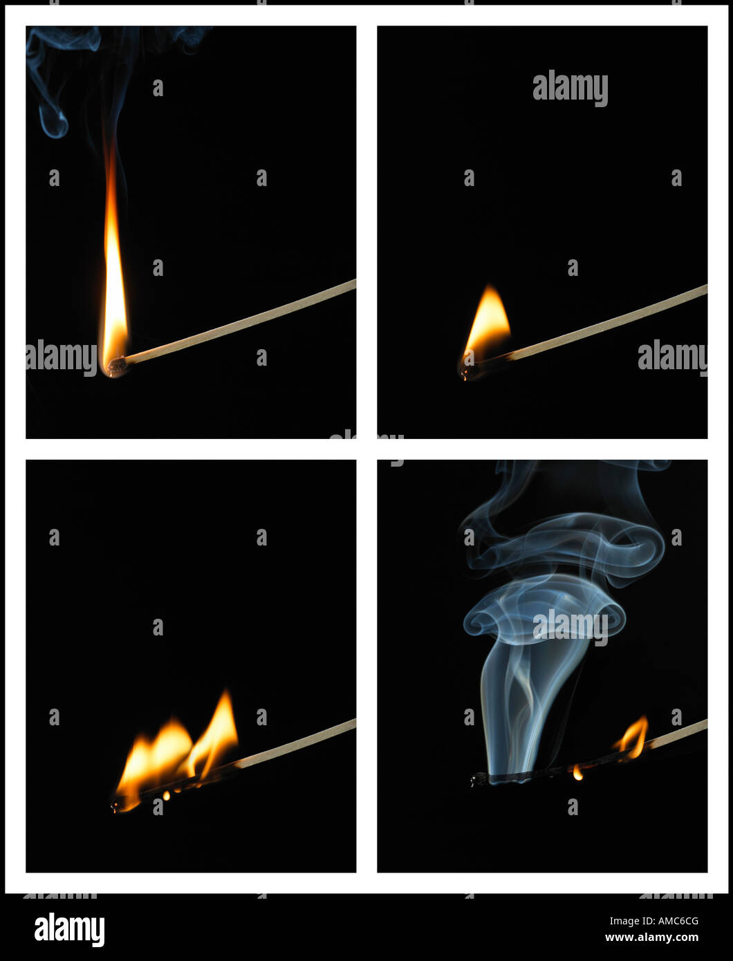 FOUR PICTURE SEQUENCE OF BURNING MATCH Stock Photo - Alamy
