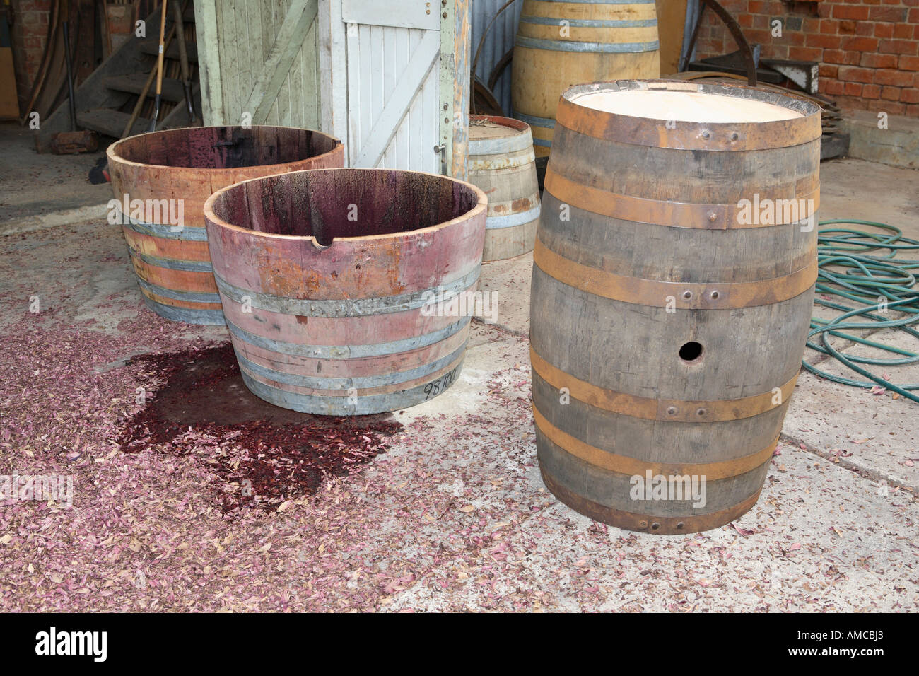 Wooden half barrels hi-res stock photography and images - Alamy