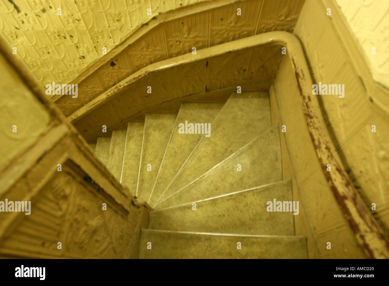 Stairs perspective yellow steps descending horizontal Stock Photo - Alamy