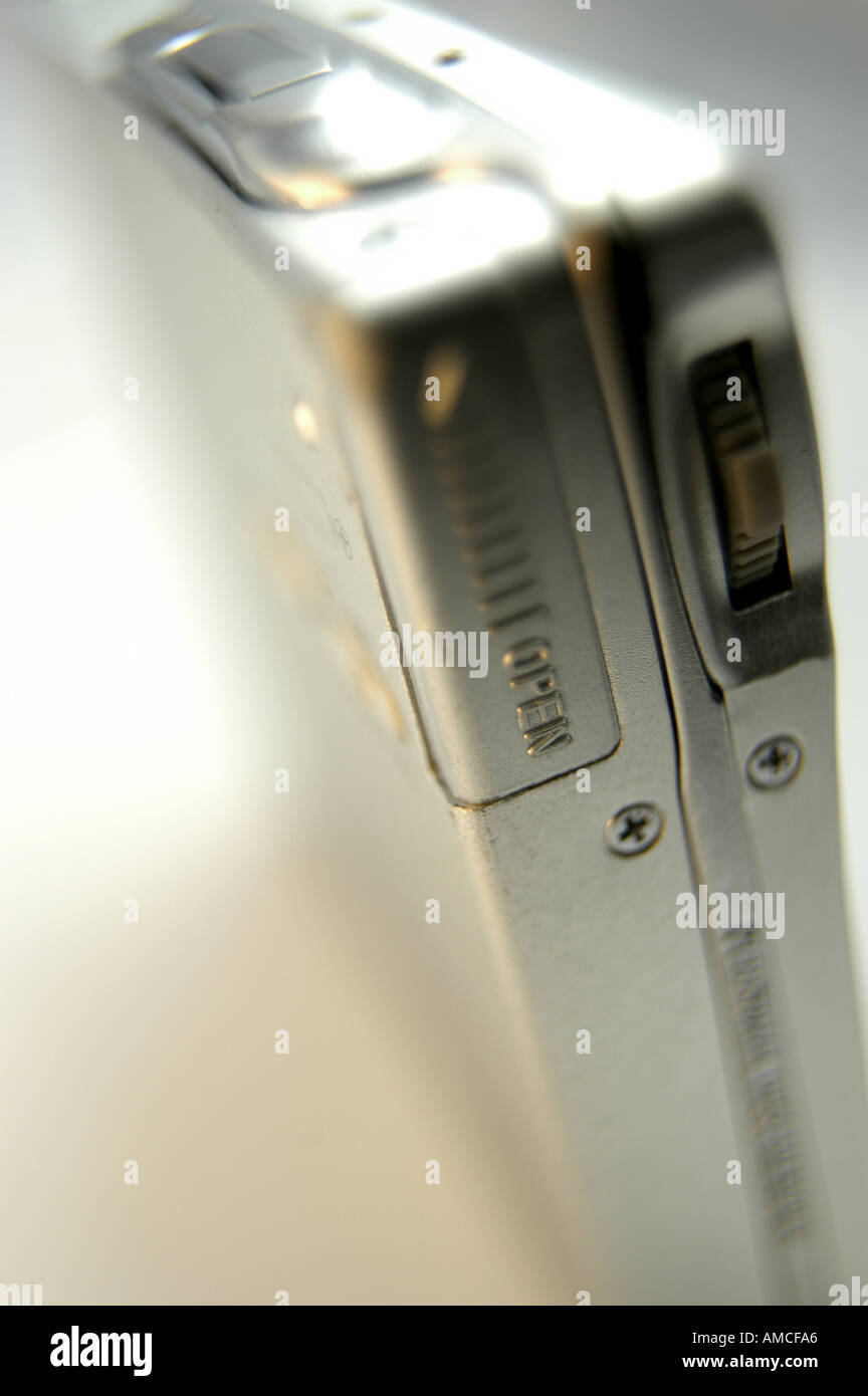 Silver mini disc recorder standing upright from side VERTICAL Stock ...