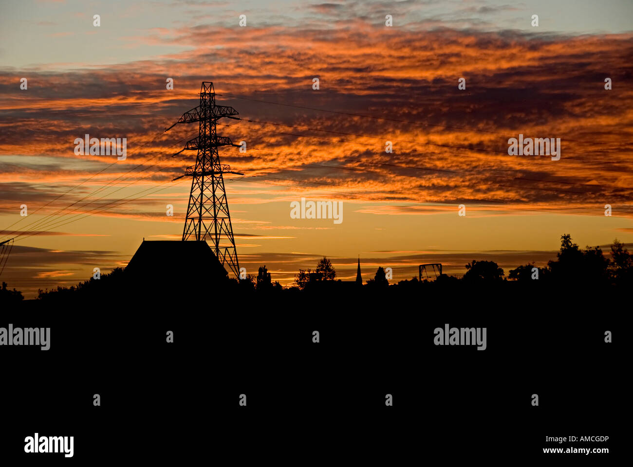 silhouettes of electricity pylons in birmingham Stock Photo - Alamy