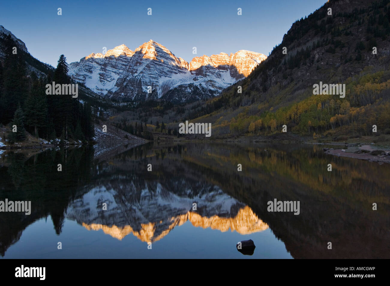 Maroon Peak Mirrored in Maroon Lake at Sunrise Maroon Bells Snowmass ...