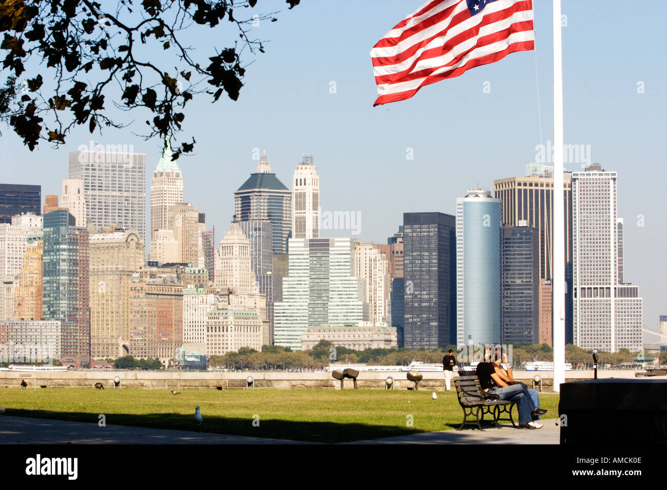 Manhattan skyline as backdrop from Ellis Island Stock Photo - Alamy