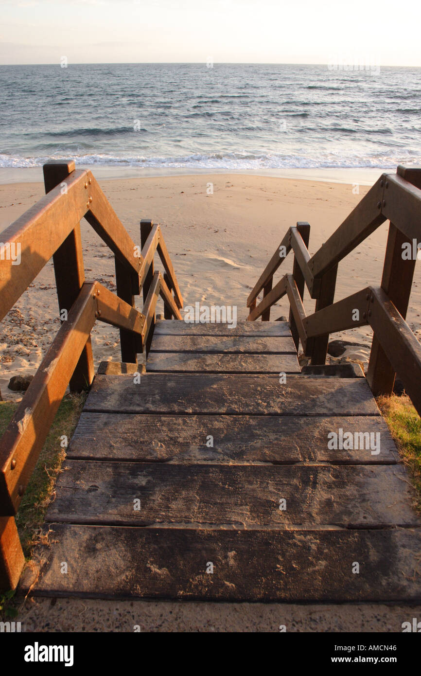 TIMBER STAIRS LEADING TO THE BEACH SUNSHINE COAST QUEENSLAND AUSTRALIA ...