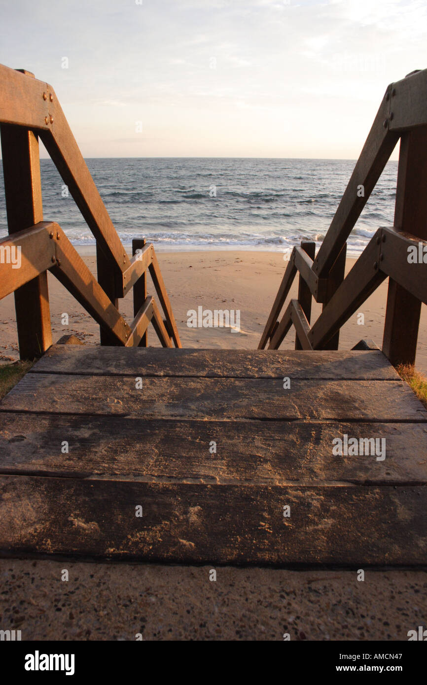 TIMBER STAIRS LEADING TO THE BEACH SUNSHINE COAST QUEENSLAND AUSTRALIA ...