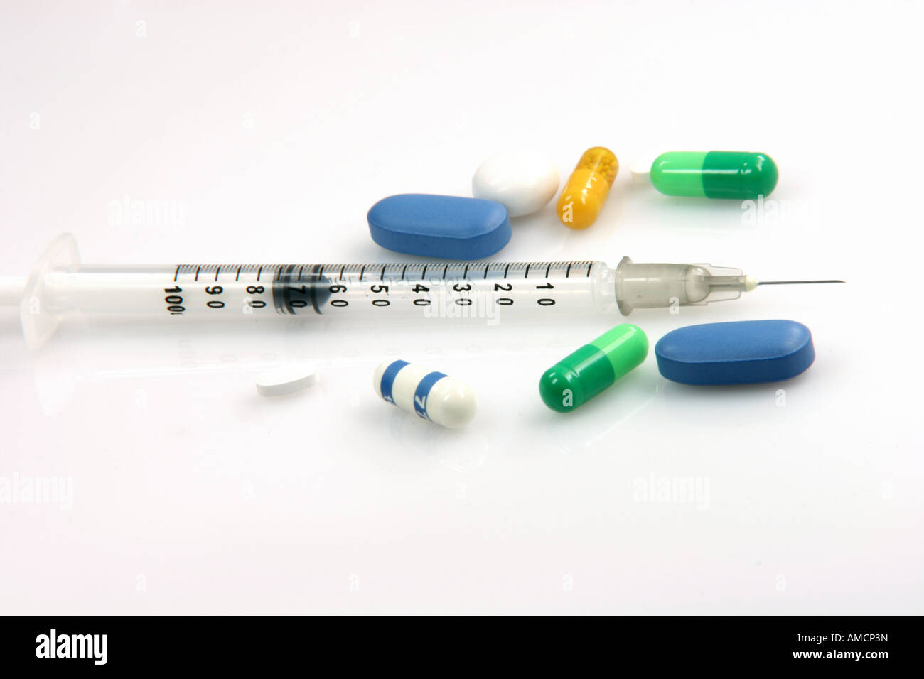 capsules injection medical tools and concepts on white background Stock ...