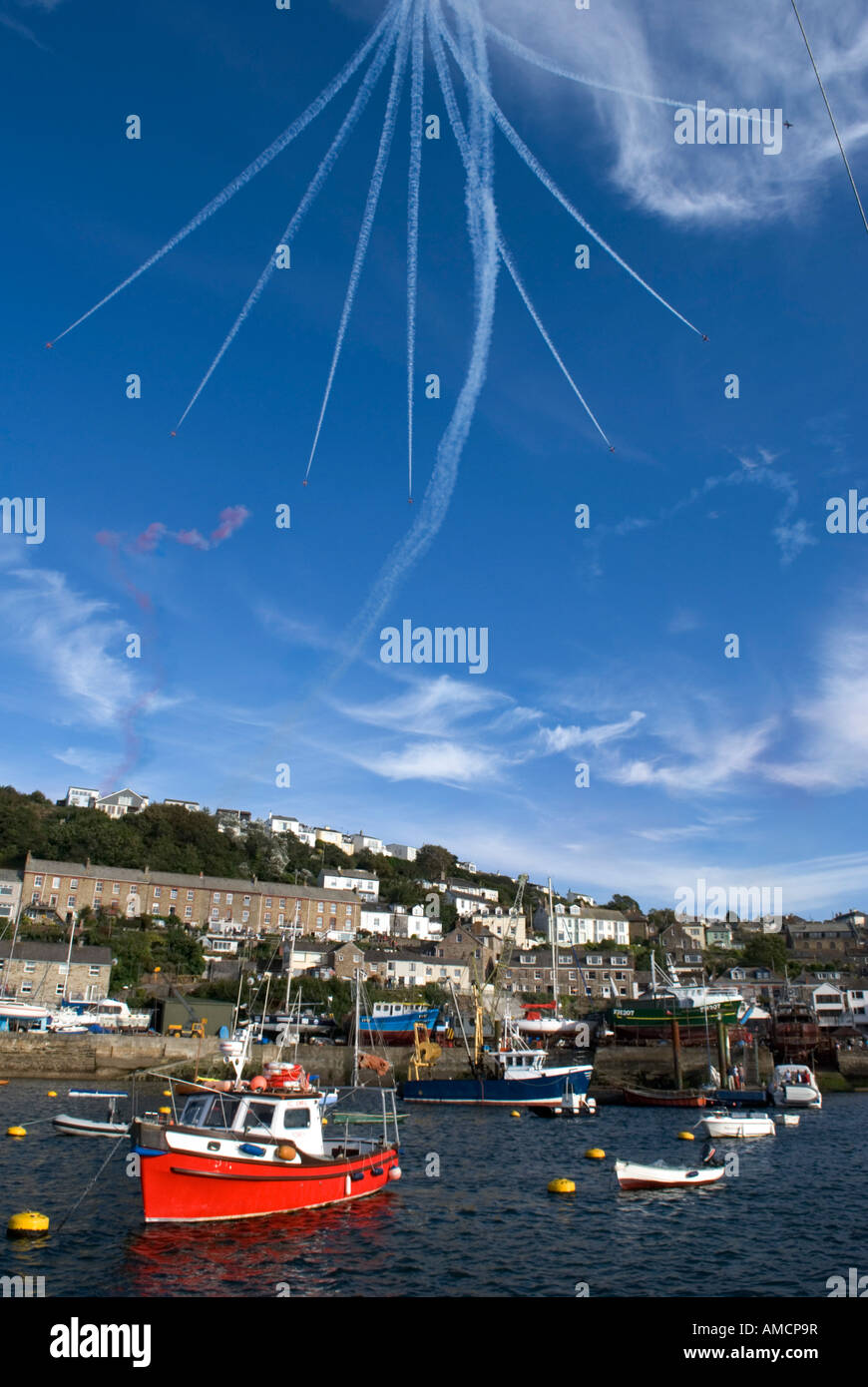 the red arrows stunt team fly in formation over fowey harbour for ...