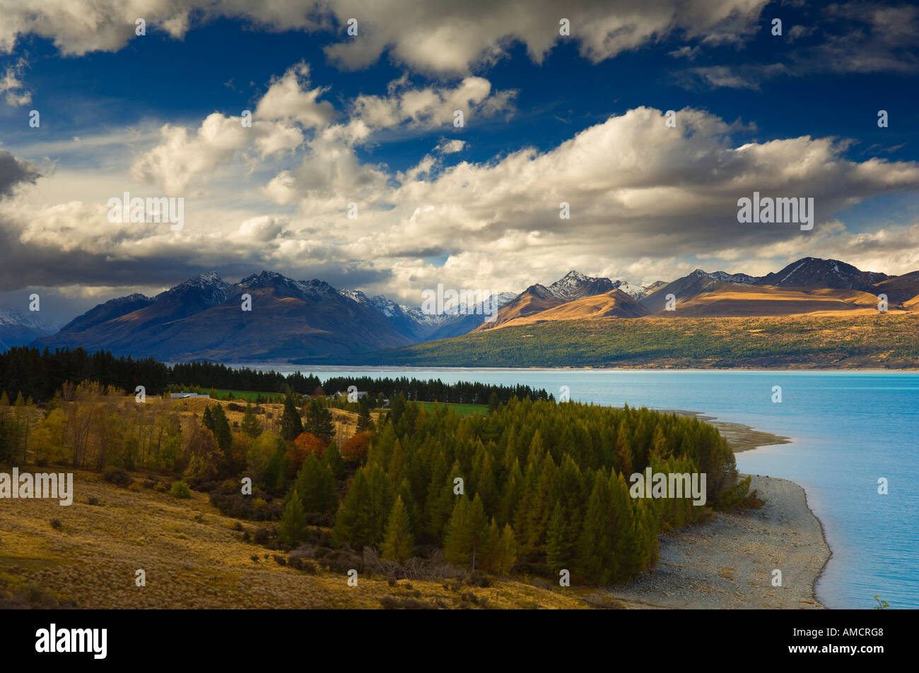 Lake Pukaki and Gammack Range, South Island, New Zealand Stock Photo ...