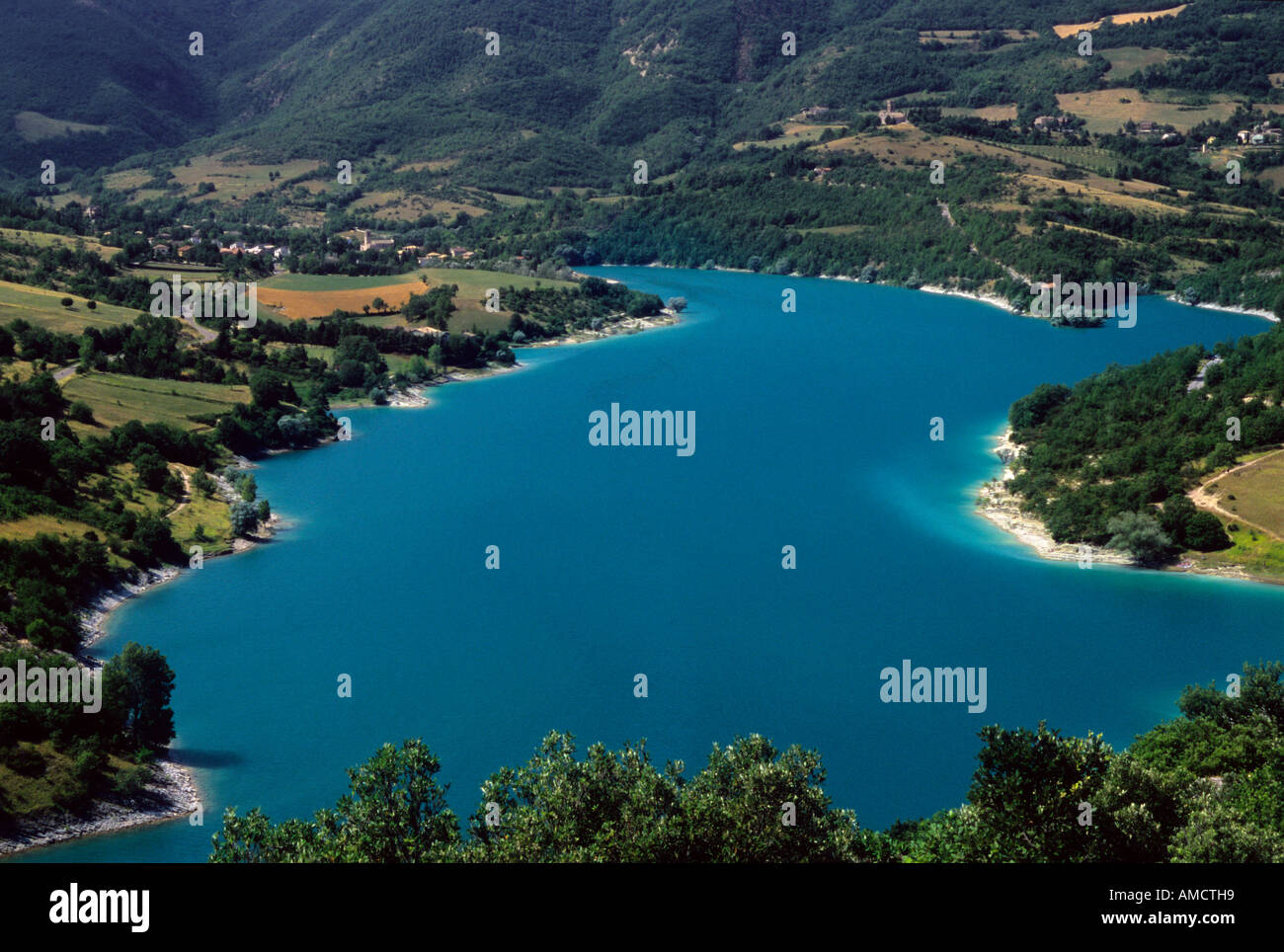 Fiastra lake Macerata countryside Marche Sibillini mountain Appennino ...