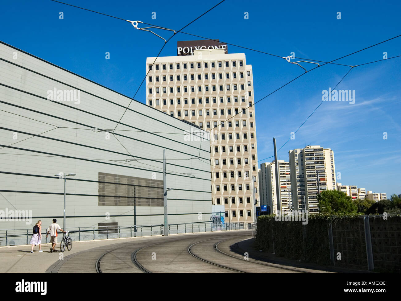 tramway and tower blocks by the Polygone shopping centre Montpellier ...
