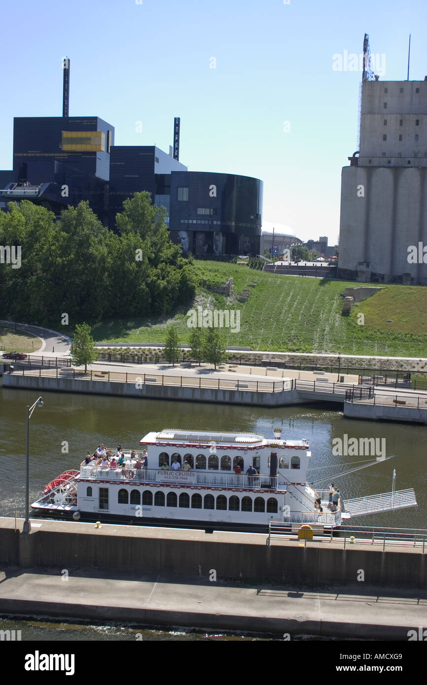 Tour boat on the Mississippi River. Minneapolis, Minnesota Stock Photo ...