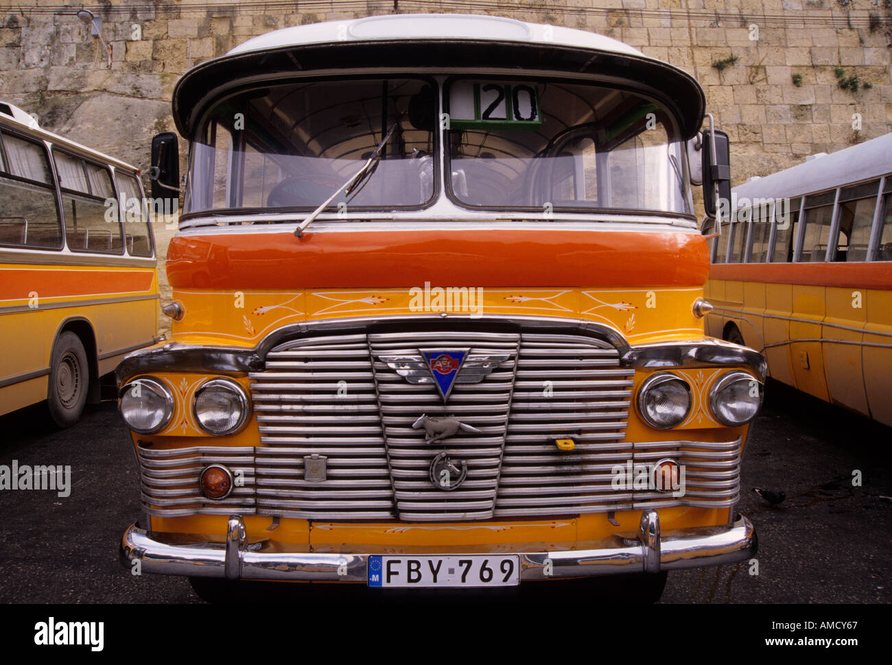 front view of a typical Maltese bus Valletta Malta Stock Photo - Alamy