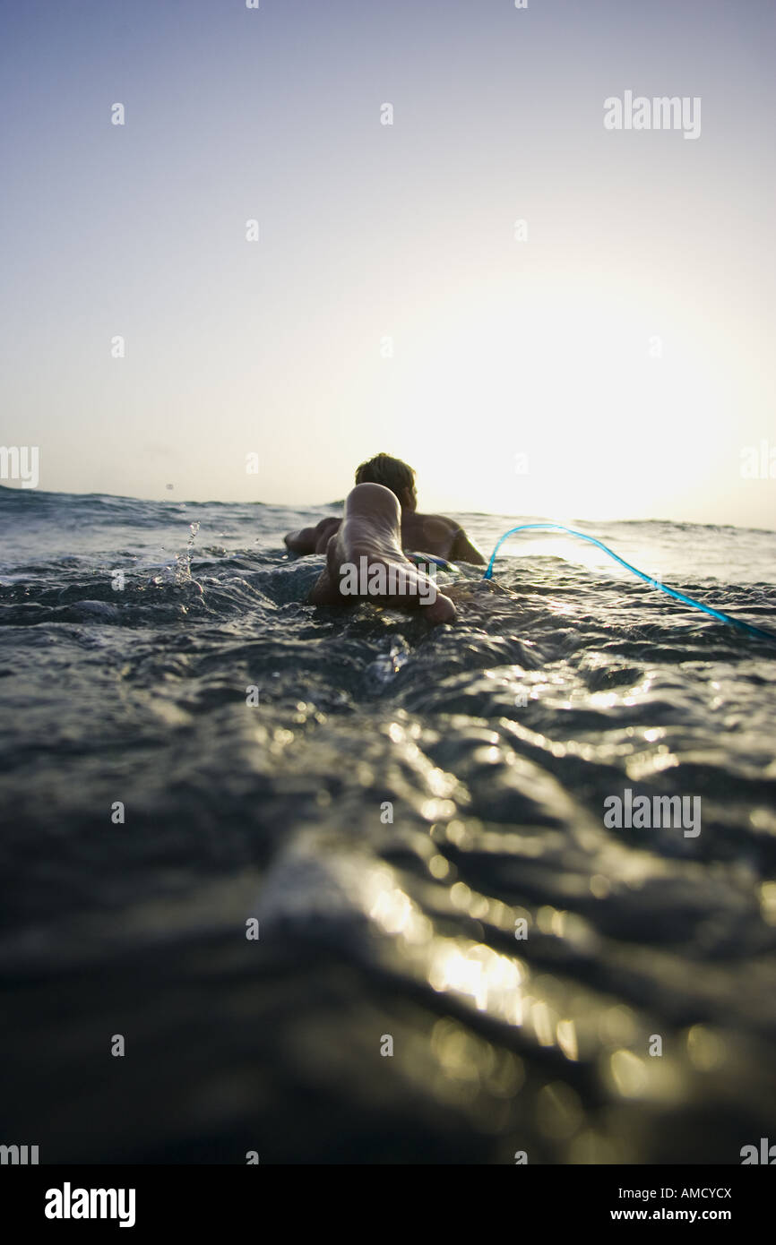 Rear view of man in water with rope Stock Photo - Alamy
