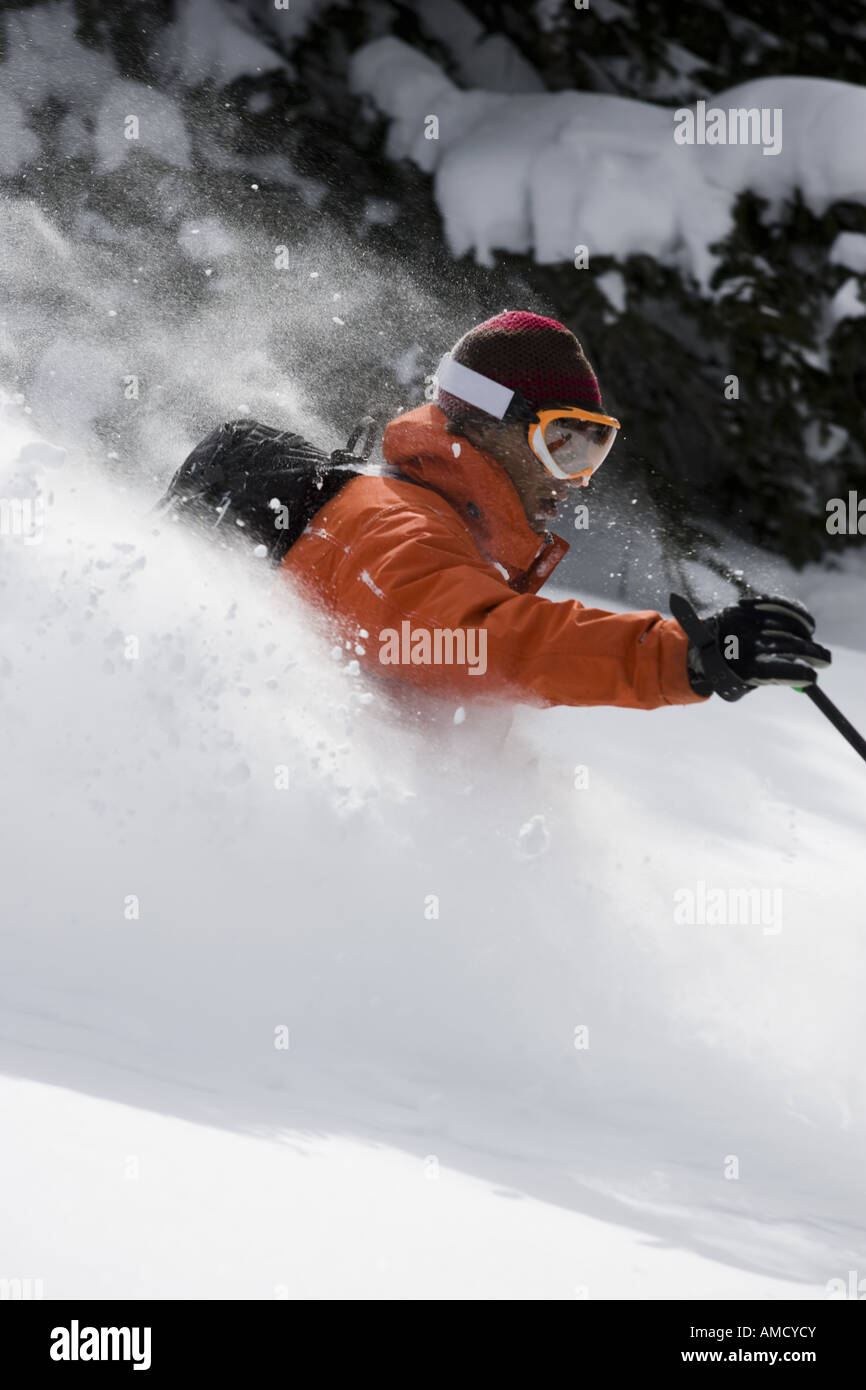 Profile of downhill skier Stock Photo - Alamy