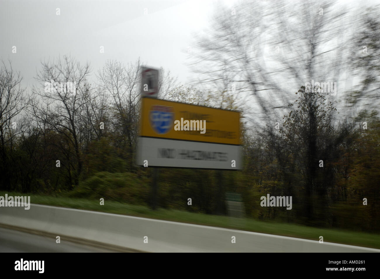 Outside view from moving vehicle blue sedan car on highway Stock Photo ...