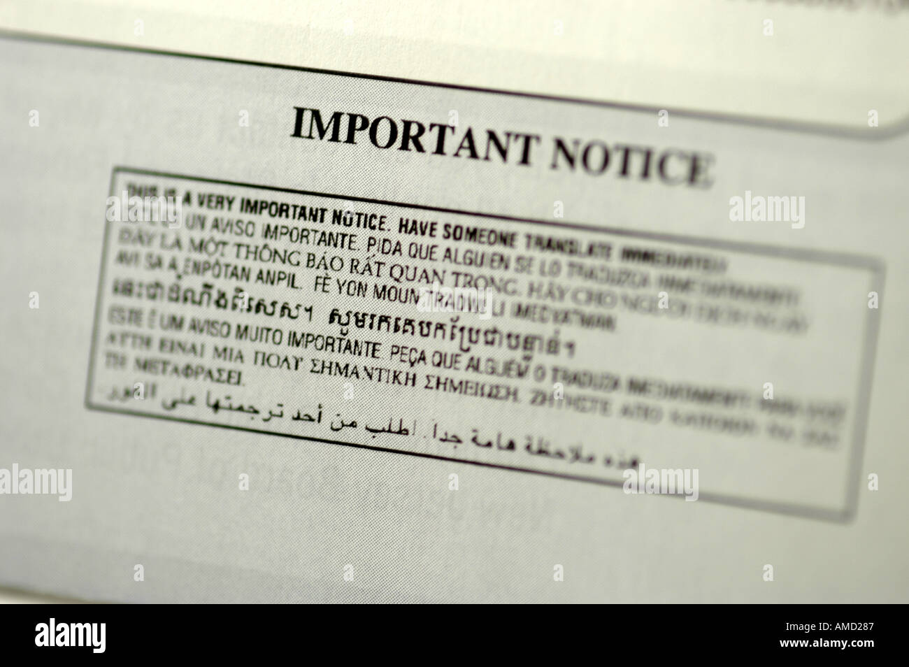 White paper black IMPORTANT NOTICE small print in rectangular box below ...