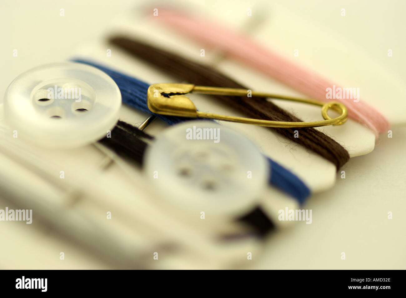 Travel sewing kit with buttons and safety pin angled right White ...