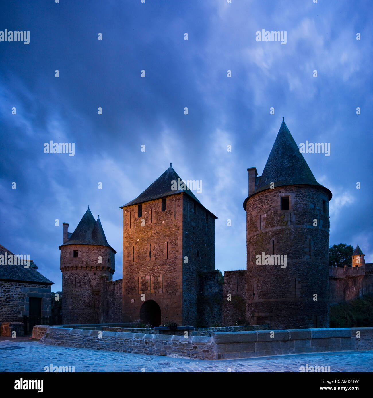 Stone castle with turrets Stock Photo - Alamy