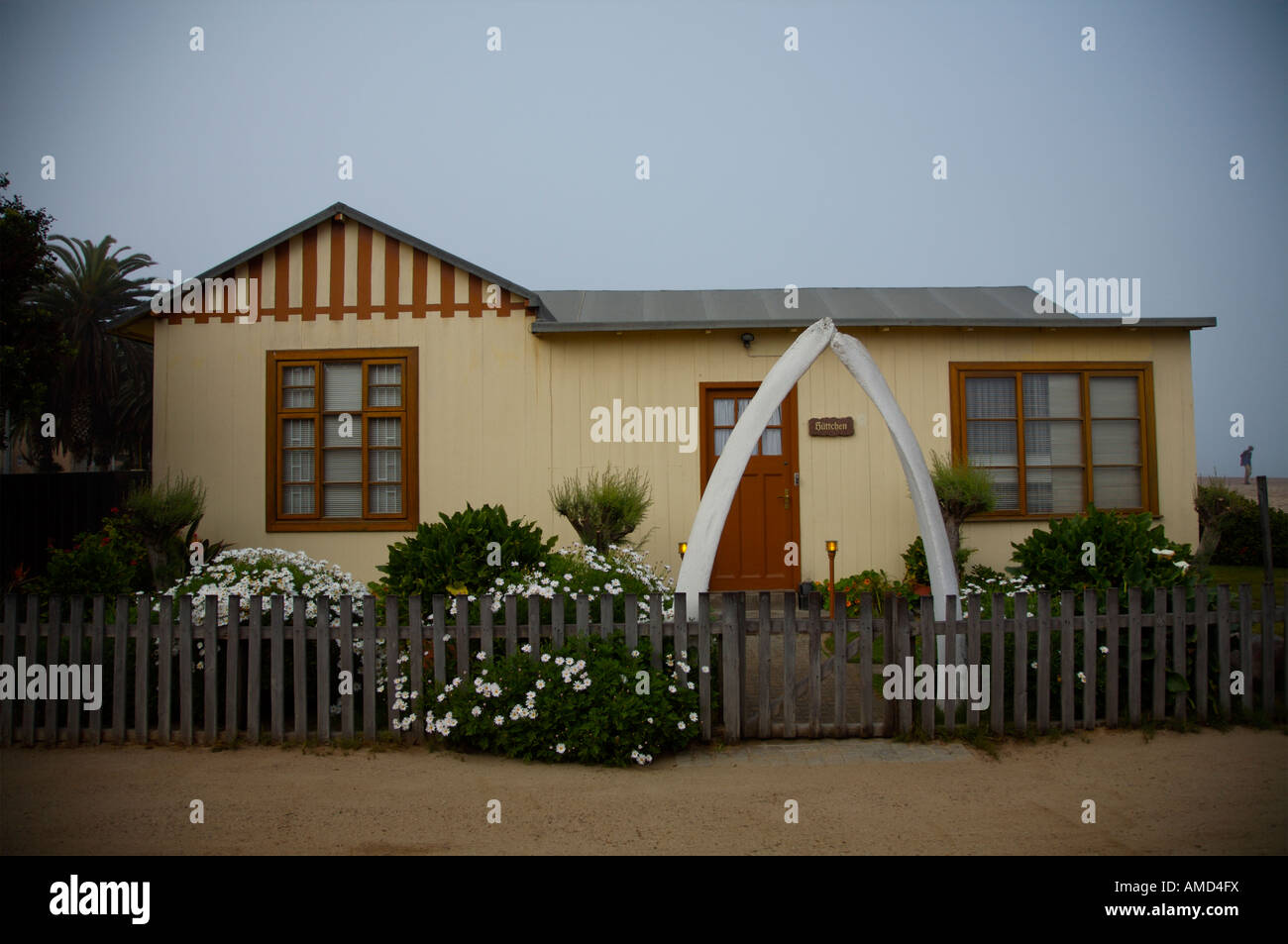 Skeleton coast house with Whale bone gate Swakopmund Namibia Stock ...