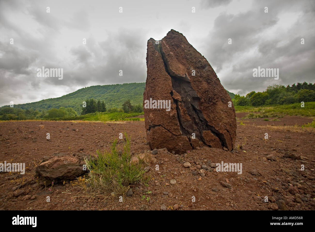 A huge spindle-shaped volcanic bomb (Puy-de-Dôme - France). Bombe ...