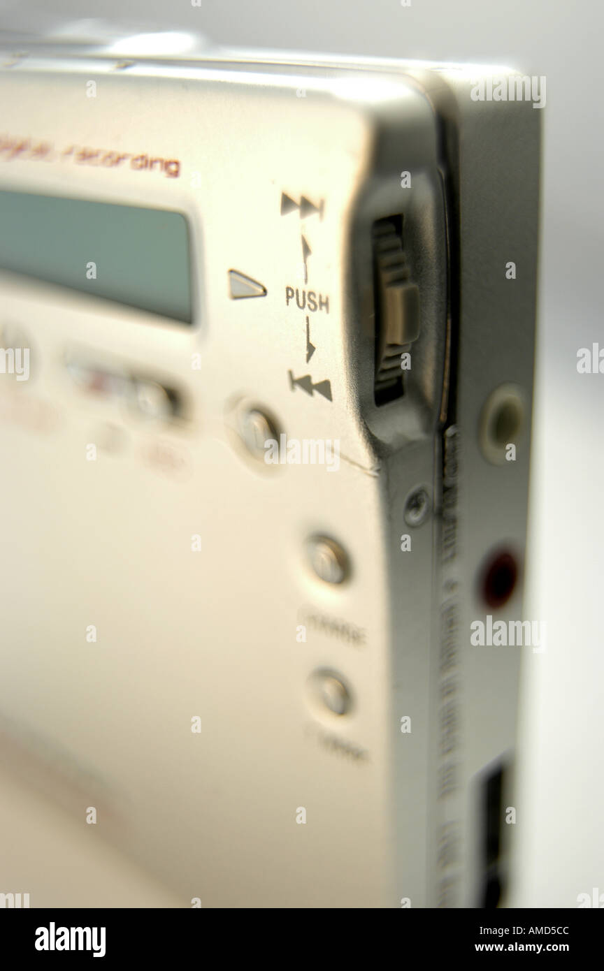Silver mini disc recorder standing upright side and front view VERTICAL ...