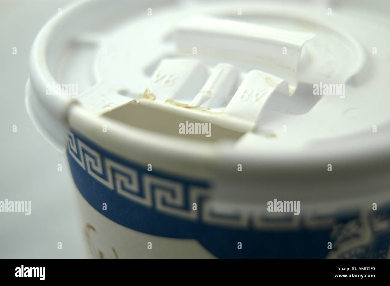 Coffee cup from above sip lid open blue white cup Stock Photo - Alamy