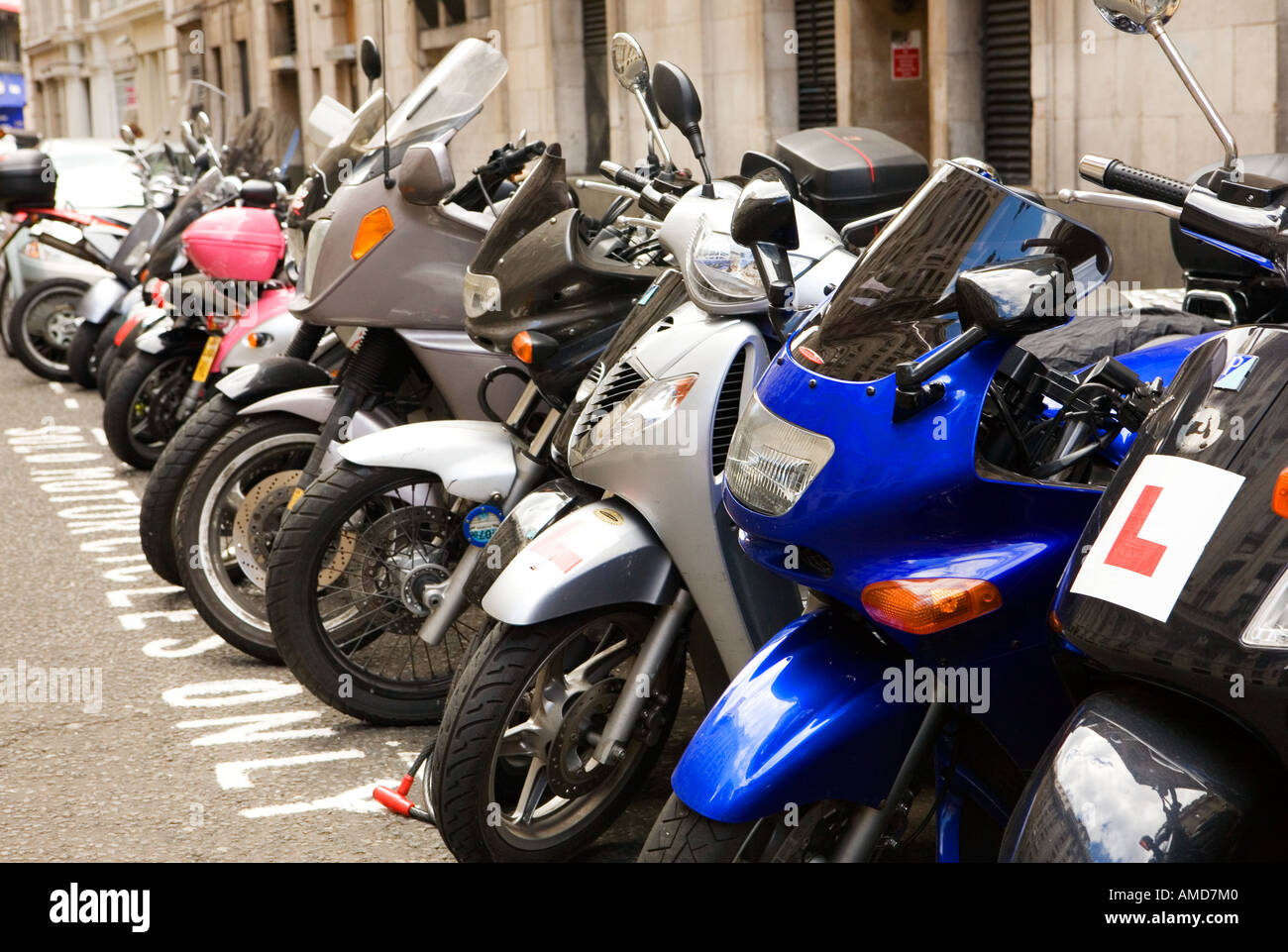 Motorcycles parked on a London street Stock Photo - Alamy