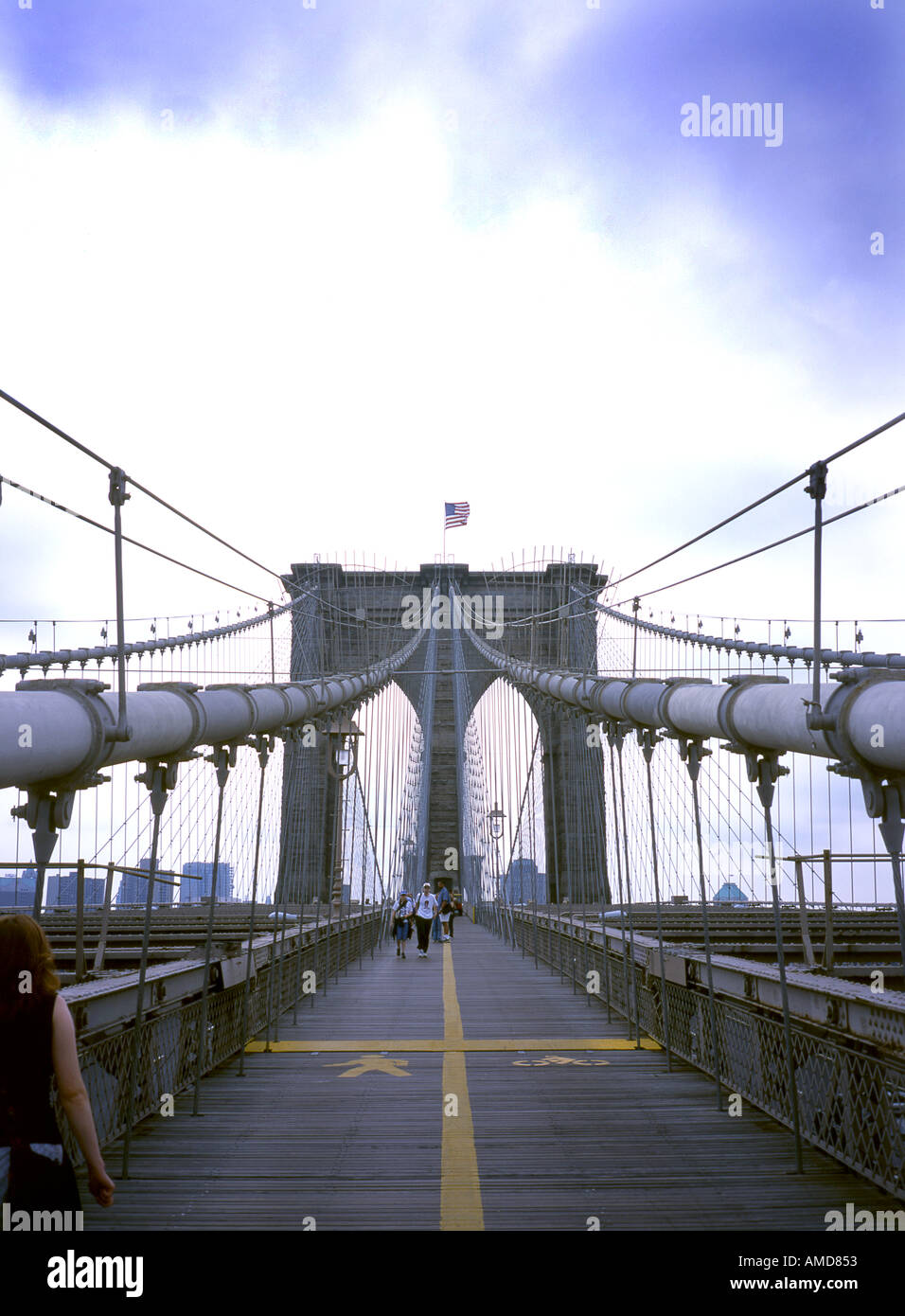 Brooklyn Bridge New York heavy suspension cable perspective view of the ...