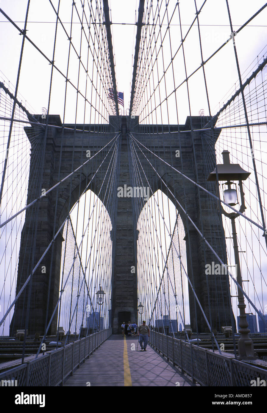 Brooklyn Bridge New York suspension cable perspective and pattern Stock ...
