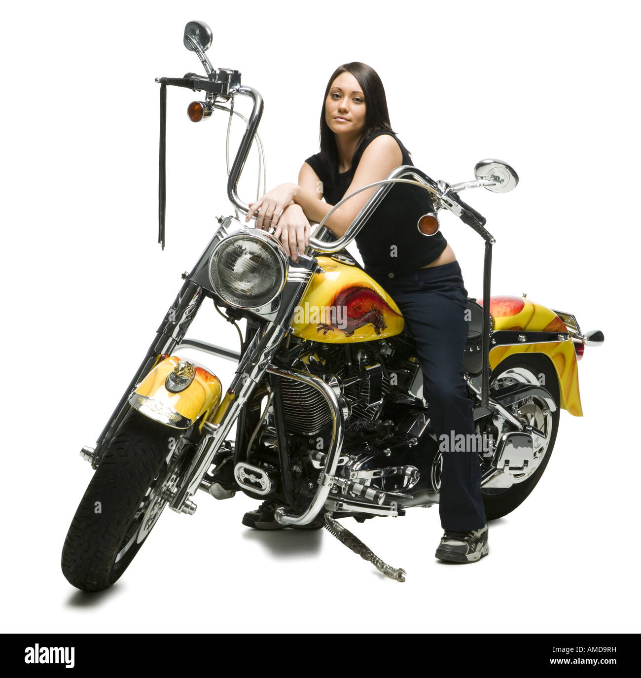 Woman sitting on motorcycle Stock Photo - Alamy