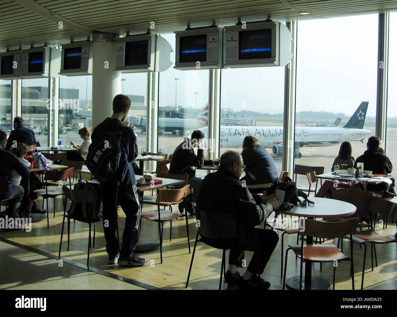 Manchester Airport UK Viewing and Cafe Area Terminal 1 Stock Photo - Alamy