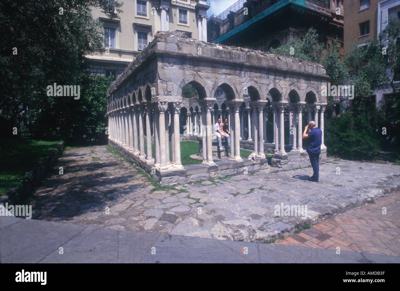 Cloister from th former Monastery of Sant Andrea with young visitors ...