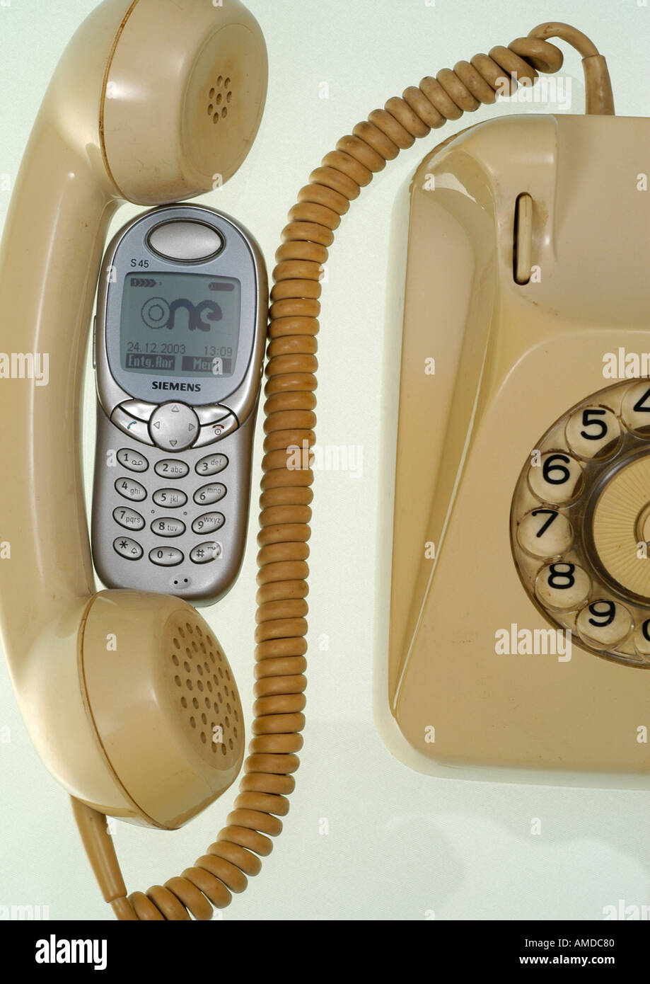 old telephone, modern mobile phone Stock Photo - Alamy