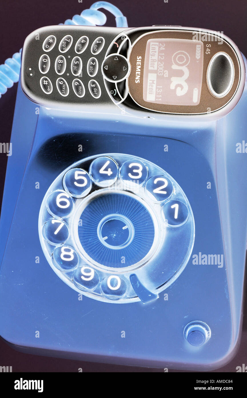 old telephone, modern mobile phone Stock Photo - Alamy