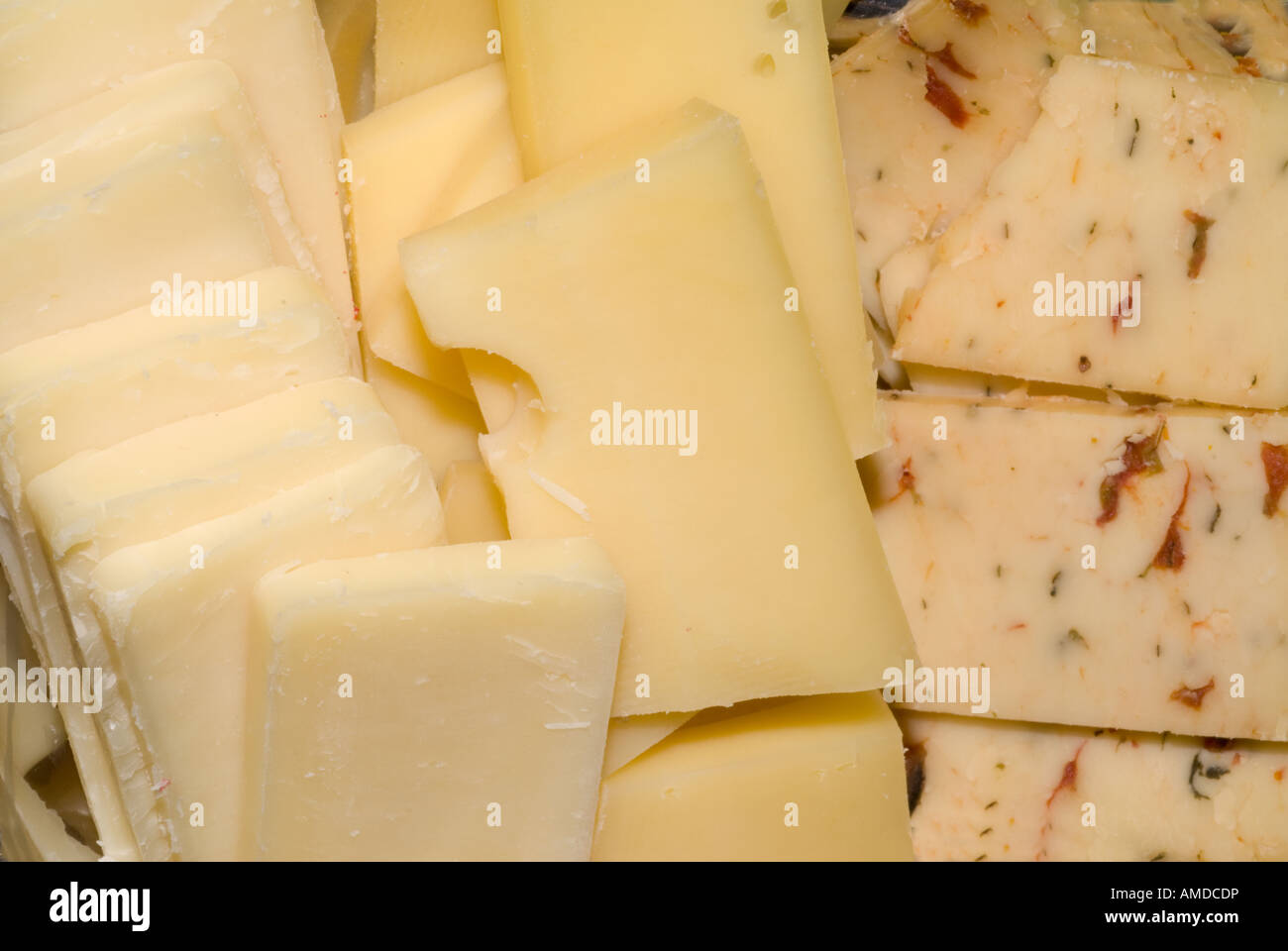 Small slices of pepper cheese swiss cheese and mozzarella cheese ...