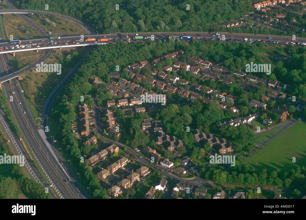 Aerial view of Manchester suburbs and M60 motorway Stock Photo - Alamy