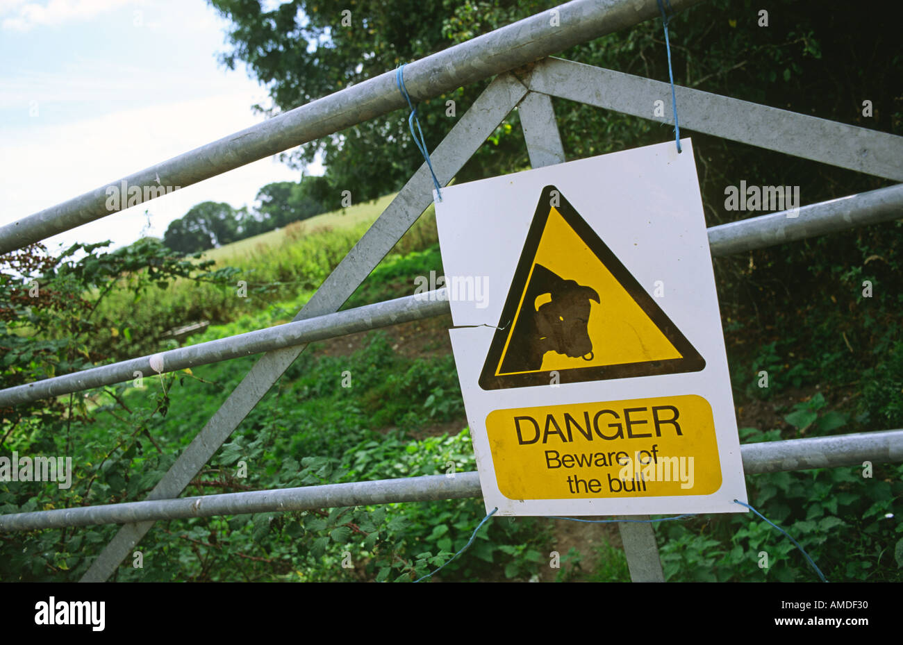 Beware of the bull warning sign in Dorset England Stock Photo - Alamy