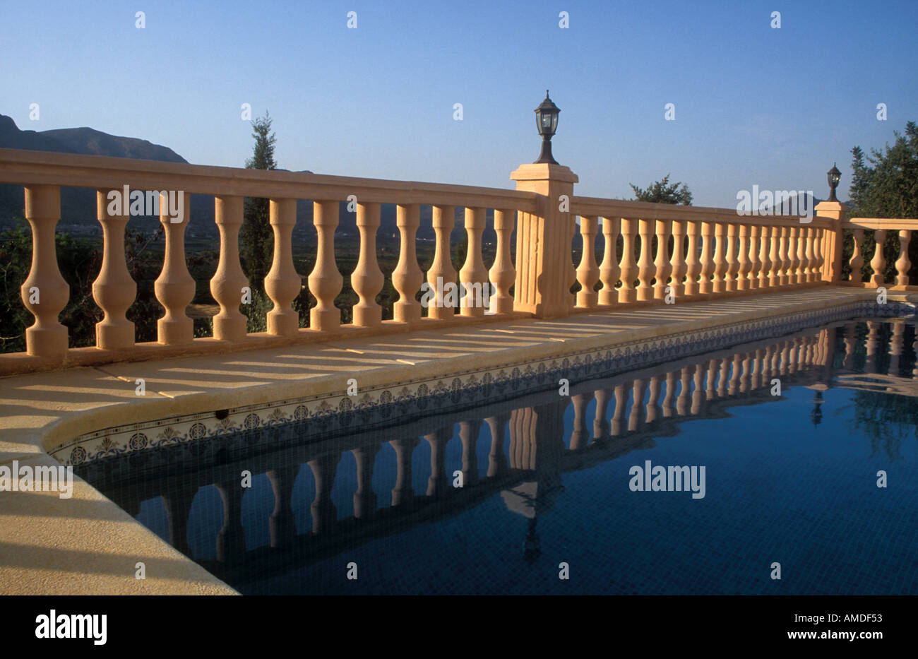 Swimming pool view and balcony Stock Photo - Alamy