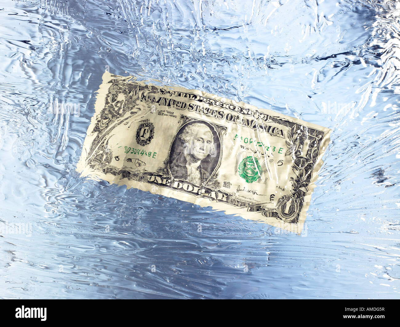Dollar note encapsulated in Frozen Ice Stock Photo - Alamy