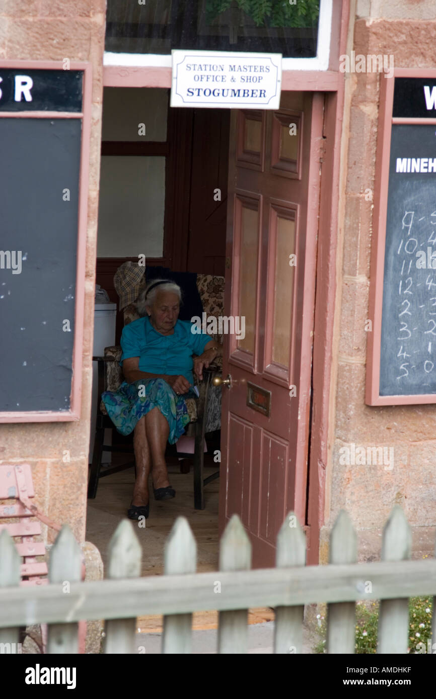 Lady in the waiting room at Stogumber railway station on the West ...