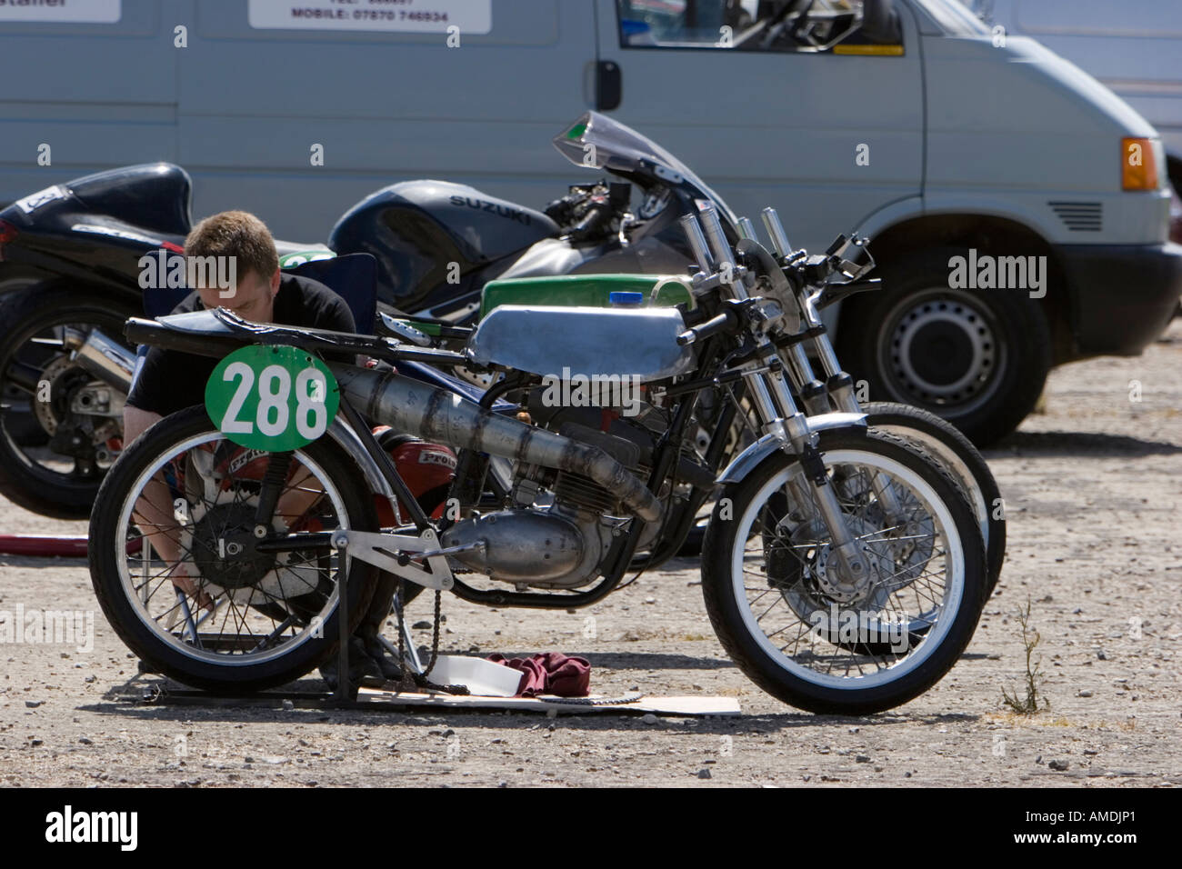Racing vintage motorcycles on old airfield runway Stock Photo - Alamy