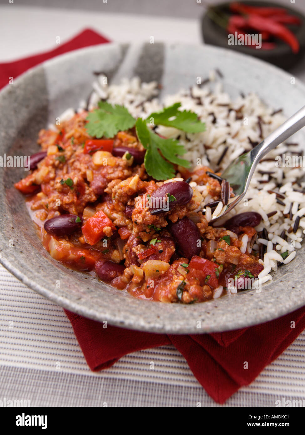Individual portion chili con carne with kidney beans wild rice hi-res ...