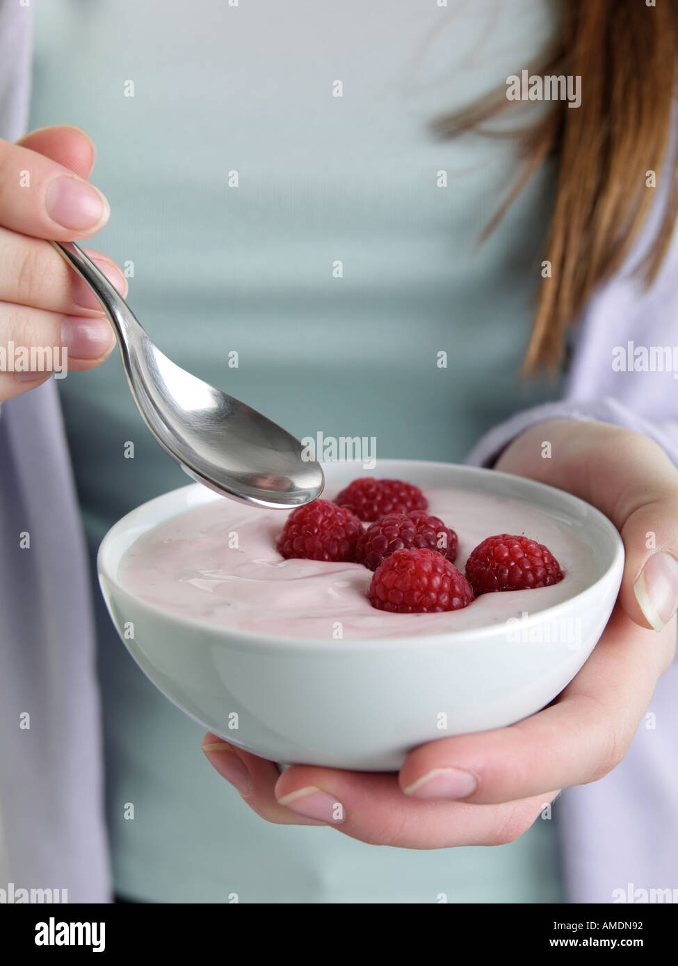 Yogurt and Raspberries Stock Photo - Alamy
