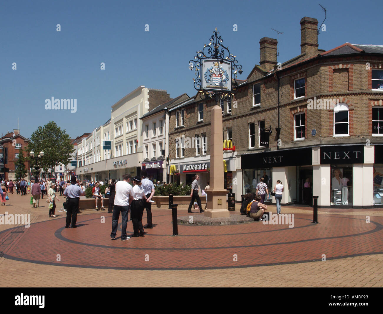 Chelmsford Essex county town shopping area town centre sign with police ...